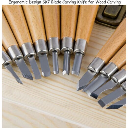 Knife Depot Wood Carving Chisel Set – 12 Piece SK7 Various Blades with ...